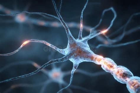 Nerve Cell Firing With Illuminated Axon Showing Neural Communication Generated Ai Stock