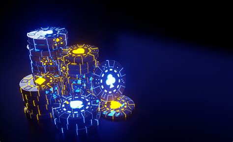 현대 블랙과 블루 카드 기호와 노란색 네온 카지노 칩 3d 일러스트 0명에 대한 스톡 사진 및 기타 이미지 0명 3차원 형태 가능성 Istock