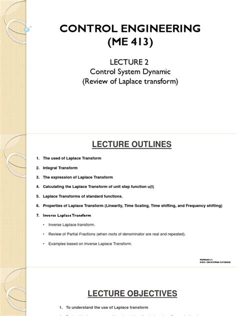 Lecture 2 Me 413 Review Of Laplace Transform Part2 Pdf