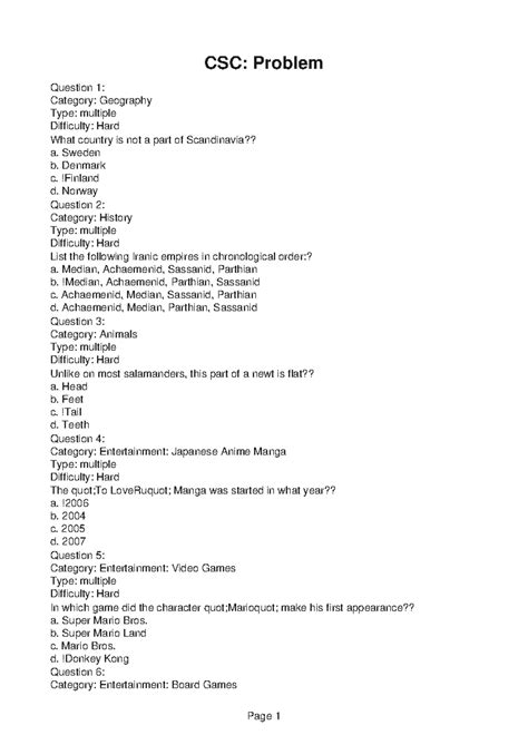 CSC257 Answers 4 CSC257 CSC Problem Question 1 Category Geography Type Multiple