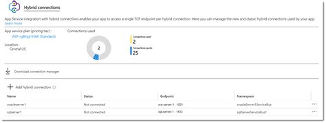 using azure app services with hybrid connections developer support