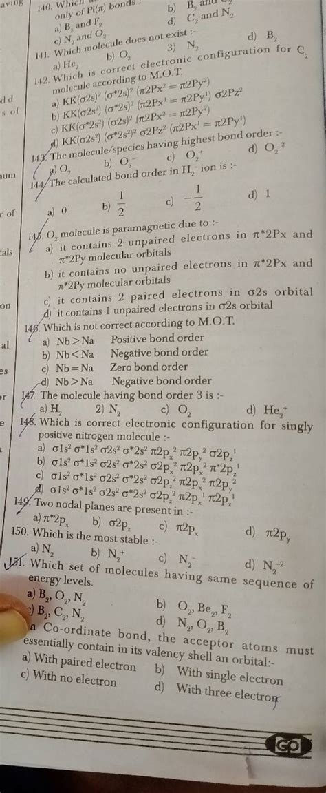 Which Set Of Molecules Having Same Sequence Of Energy Levels Filo