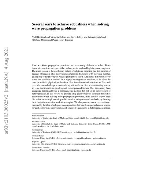 Pdf Several Ways To Achieve Robustness When Solving Wave Propagation