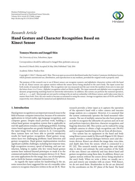 pdf hand gesture and character recognition based on kinect sensor