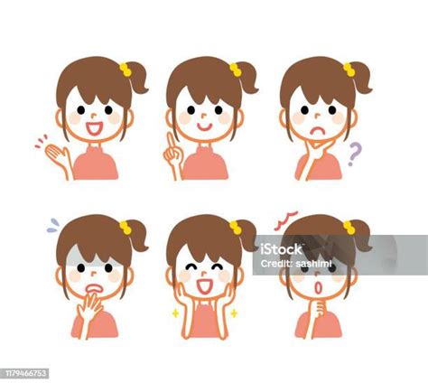Ilustrasi Variasi Ekspresi Wajah Gadis Ilustrasi Stok Unduh Gambar