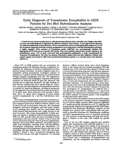 Pdf Early Diagnosis Of Toxoplasmic Encephalitis In Aids Patients By Dot Blot Hybridization