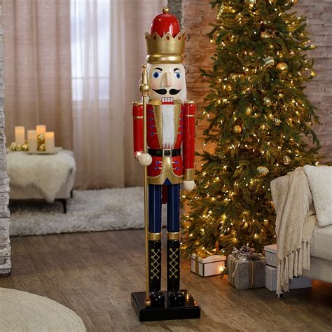 5 Ft Giant Classic Wood Holiday Nutcracker With Scepter