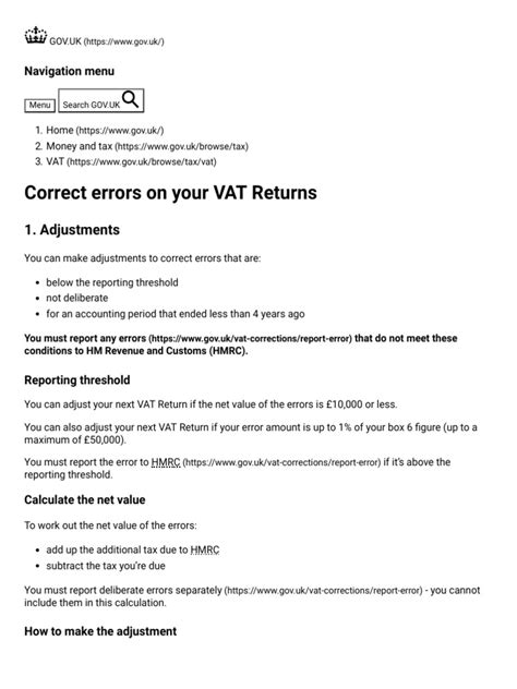 Print Correct Errors On Your Vat Returns Gov Uk Pdf Value Added