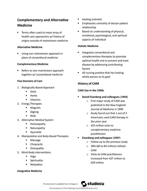 Solution Complementary And Alternative Medicine Notes And Outline