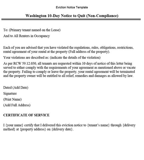 Free Washington Eviction Notice Forms Notice To Quit Laws And Process