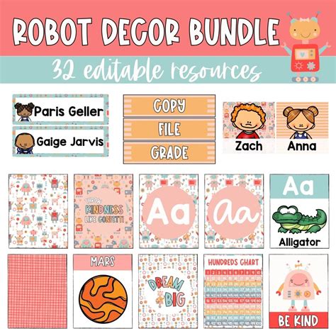 Robot Theme Classroom Decor Bundle Editable Classroom Transformation