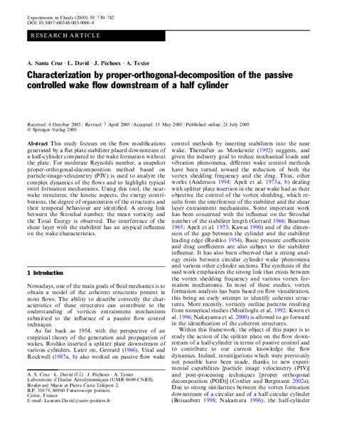 Pdf Characterization By Proper Orthogonal Decomposition Of The