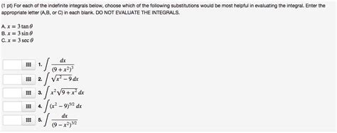 Solved 1 Pt For Each Of The Indefinite Integrals Below