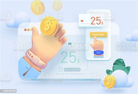 온라인 결제 모바일 장치에서 송금 송금 결제 시스템의 인터페이스가있는 모바일 장치 벡터 일러스트 레이 션 3d 스타일 3차원 형태에 대한 스톡 벡터 아트 및 기타 이미지
