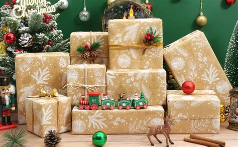 Christmas Wrapping Paper Roll 43cm X 10m Brown White And Gold Foil