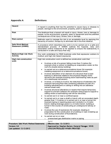 Safe Work Method Statement Procedure Free Download