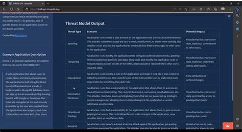 STRIDE GPT An AI Powered Threat Modeling Tool