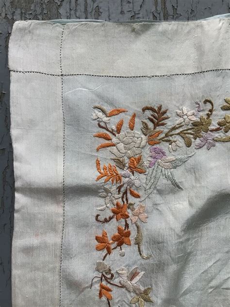 Antique Embroidered Silk Handkerchief Early 1900s Gem