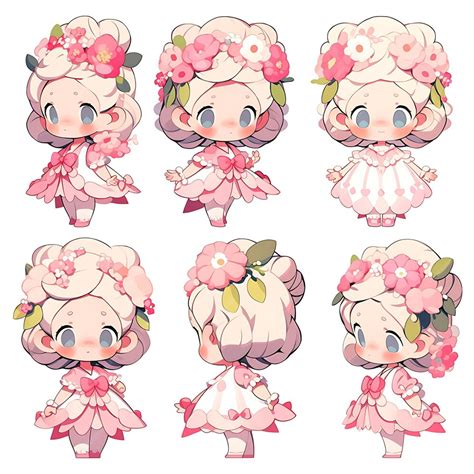 Premium Photo Colorful Female Chibi Kawaii Florist Floral Dresses