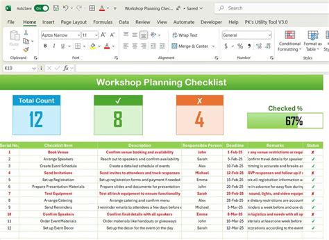 workshop planning checklist pk an excel expert