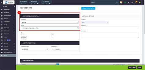 Add New Credit Note Create Credit Note Garage Invoice