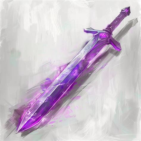 Purple Magic Sword On A White Background Fantasy Illustration Stock