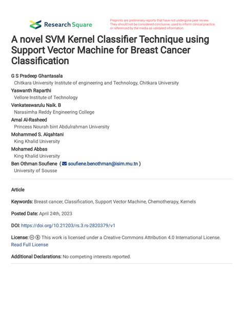 Pdf A Novel Svm Kernel Classifier Technique Using Support Vector