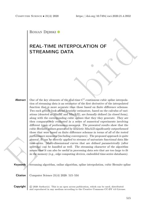Pdf Real Time Interpolation Of Streaming Data
