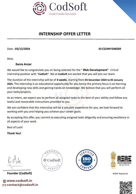 Webdevelopment Internship Sania Anzar