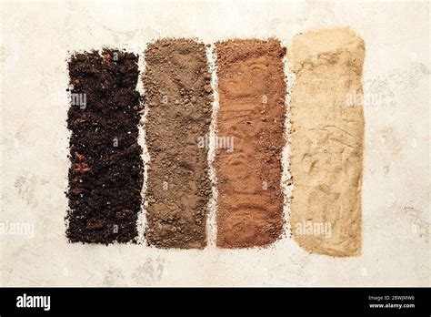 Different Types Of Soil On Light Background Stock Photo Alamy