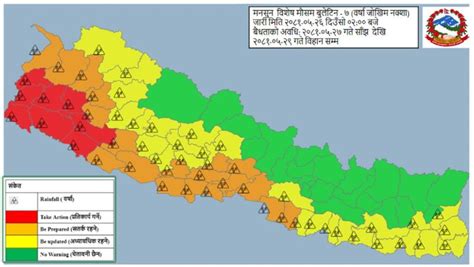 भोलि रातिदेखि २९ गतेसम्म भारी वर्षाको सम्भावना ६ जिल्ला उच्च जोखिममा