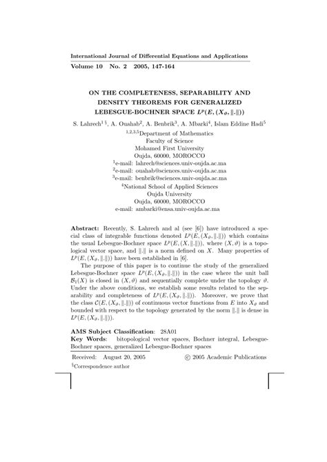 Pdf On The Completeness Separability And Density Theorems For Generalized Lebesgue Bochner
