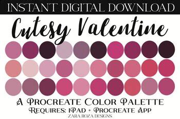 Cutesy Valentine Procreate Color Palette 30 Swatches By Zara Roza