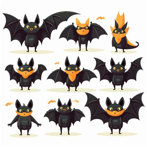 Setoffunnyhalloweenbatsindifferentposes Vetor Premium