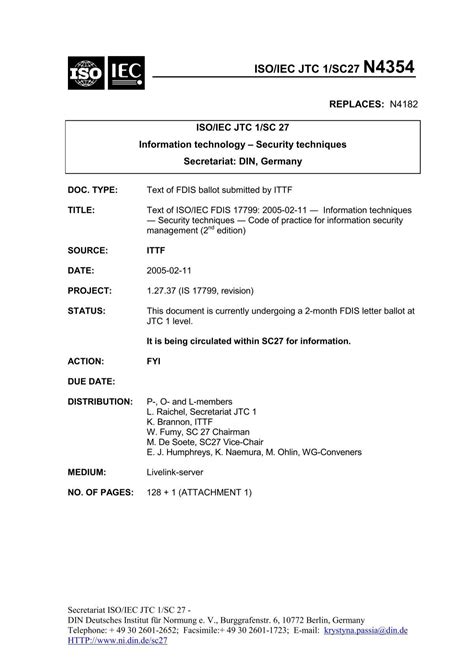 ISO IEC FDIS 17799 Information Technology
