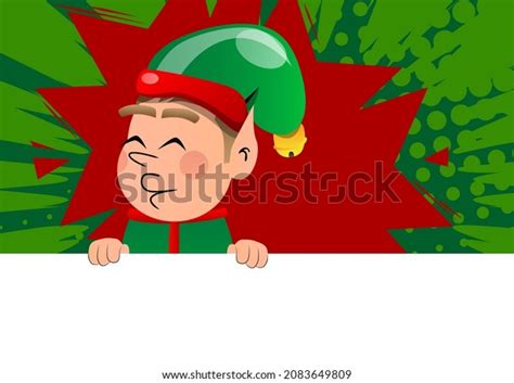 Christmas Elf Holding Blank Empty Sign เวกเตอรสตอก ปลอดคาลขสทธ