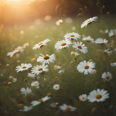Premium Photo Daisies In A Field At Sunset