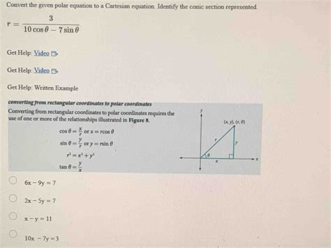solved convert the given polar equation to a cartesian equation
