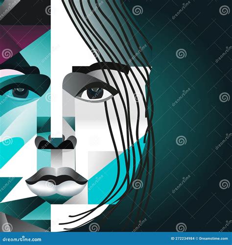 Woman Human Face In Abstract Style Cubic Portrait Drawing For Graphic Poster Banner Vector