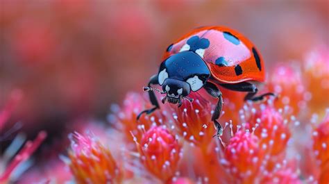 Ladybug On A Bed Of Pink Blossoms Premium Ai Generated Image