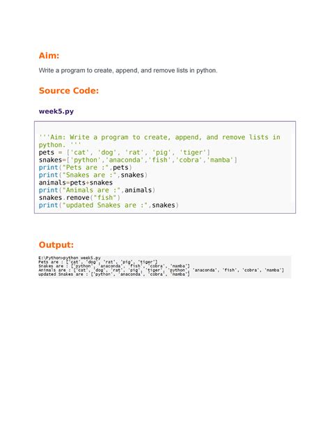 Set 1 Ans Aim Write A Program To Create Append And Remove Lists In Python Source Code