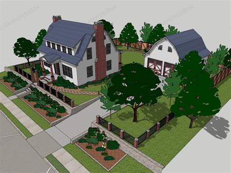 Farmhouse With Detached Garage Sketchup 3d Model Skp File Download