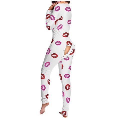 Jumpsuit Lady Pajama Suit With Fashion Pyjama Women Back Butt Open Sexy Christmas Print Sexy