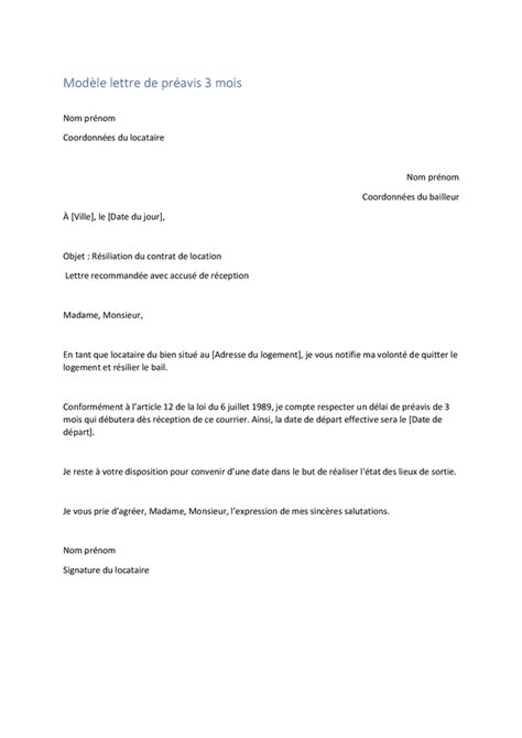 Modele Lettre Preavis 3 Mois Bail