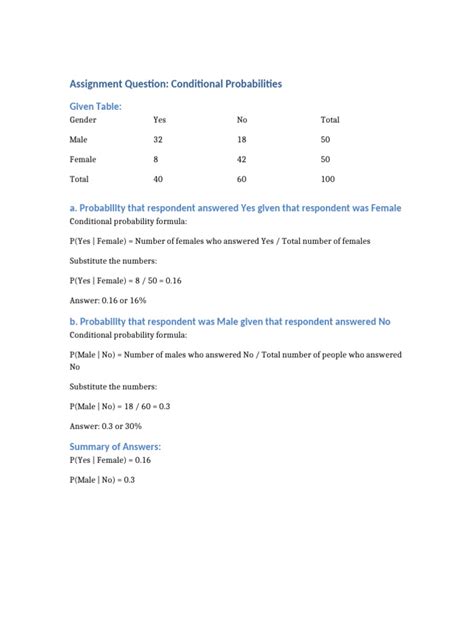 Conditional Probabilities Assignment Pdf