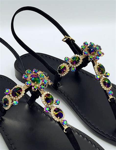 Dea Sandals Via Krupp Rainbow Jewel Sandals Jeweled Sandals Leather