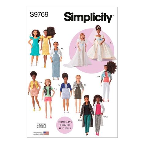 Simplicity S9769 Fashion Clothes For Regular And Curvy Size Dolls Pattern