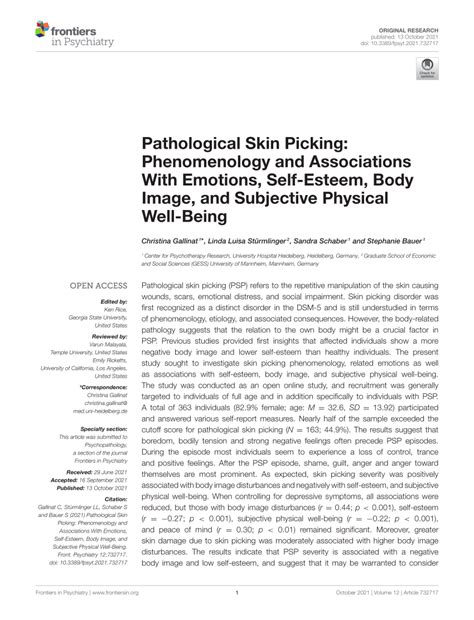 Pdf Pathological Skin Picking Phenomenology And Associations With