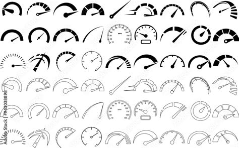 Speedometer Icon Gauge Symbols Meter Illustrations Needle Indicator Vector Collection