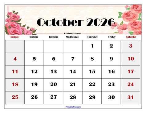 Easy To Read Printable October 2026 Calendar